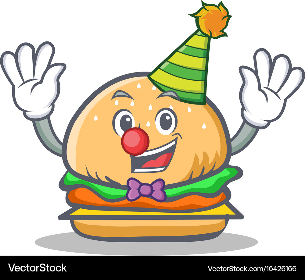 Clown burger character fast food Royalty Free Vector Image