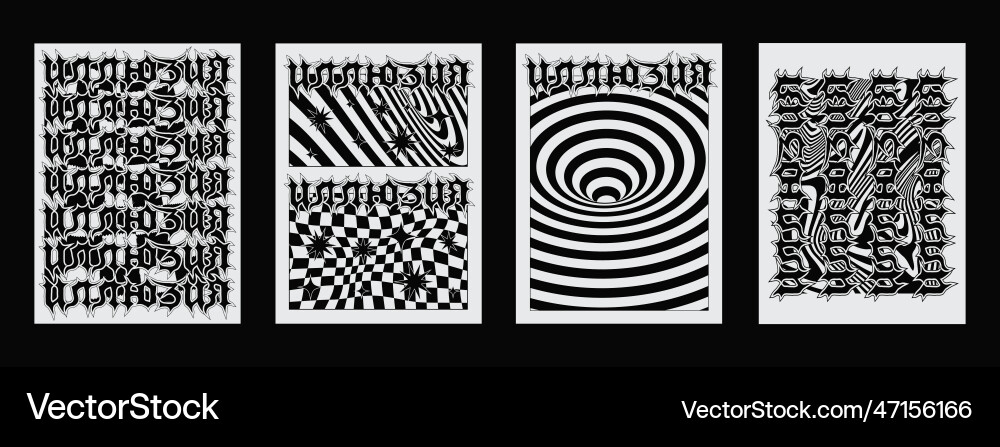 Collection of gothic scary posters optical Vector Image