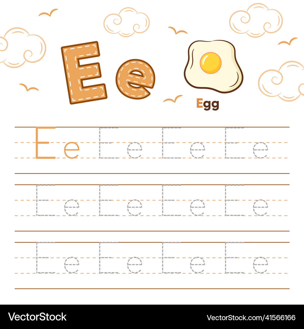 Cute Alphabet E Learning Worksheet with Egg Vector Image
