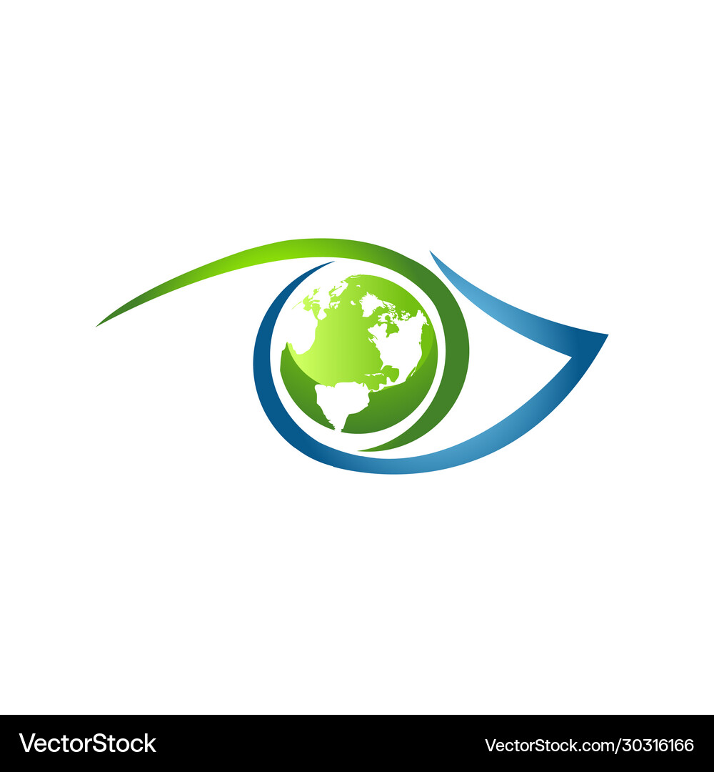 Earth symbol inside eye symbol on white Royalty Free Vector