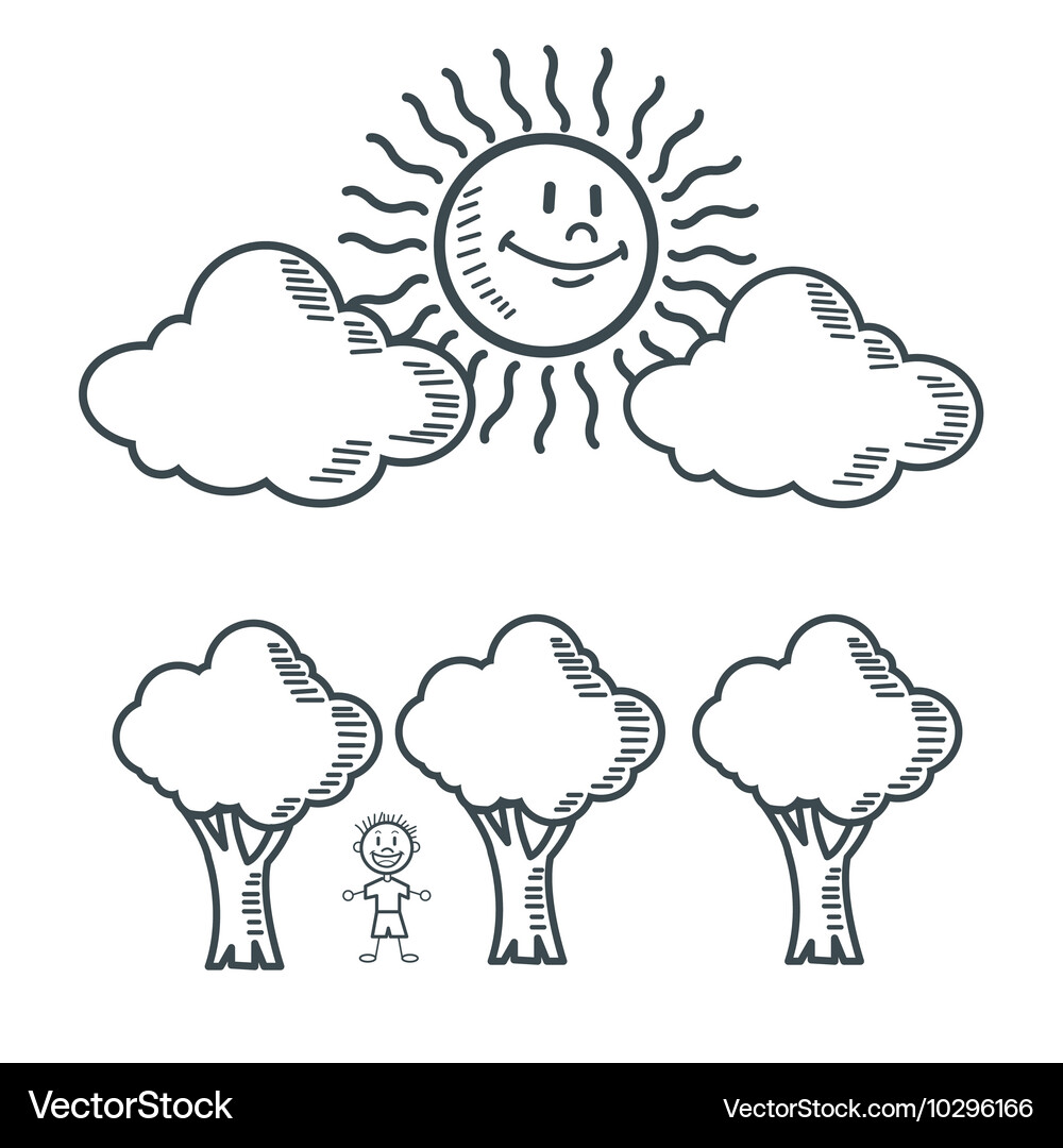 Kid sun tree nature cartoon design Royalty Free Vector Image