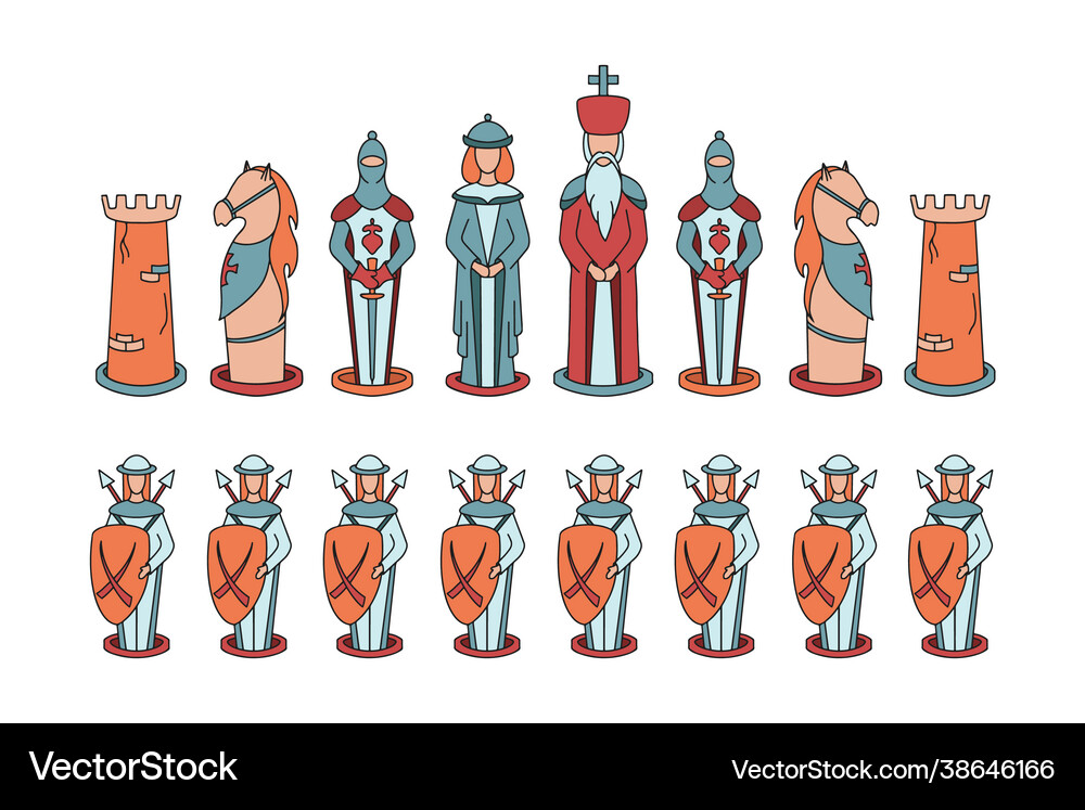 Set chess pieces in cartoon style Royalty Free Vector Image