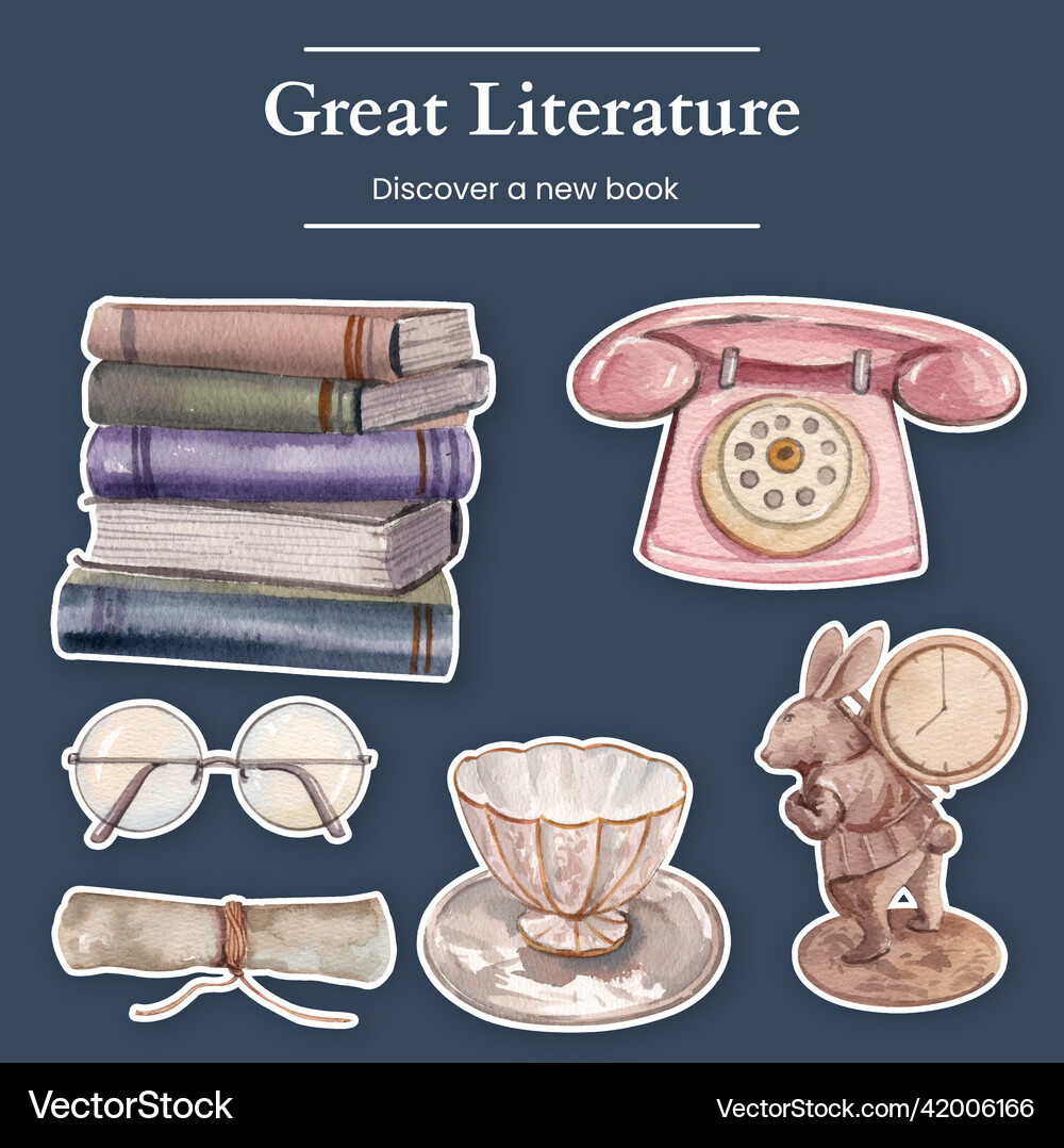 Sticker template with book letter vintage Vector Image