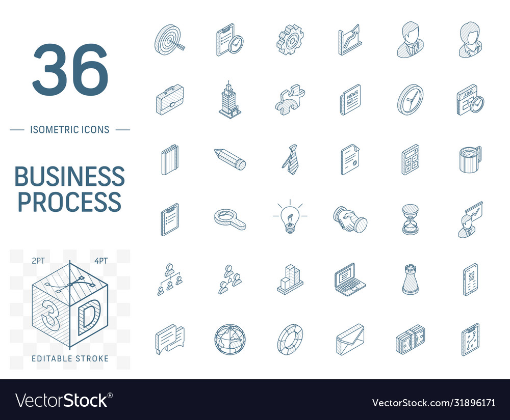 Business and management isometric line icons 3d Vector Image