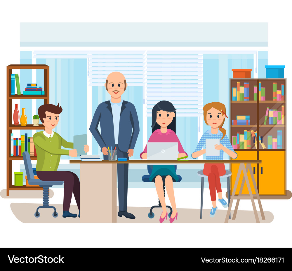 Business working in office with colleagues Vector Image