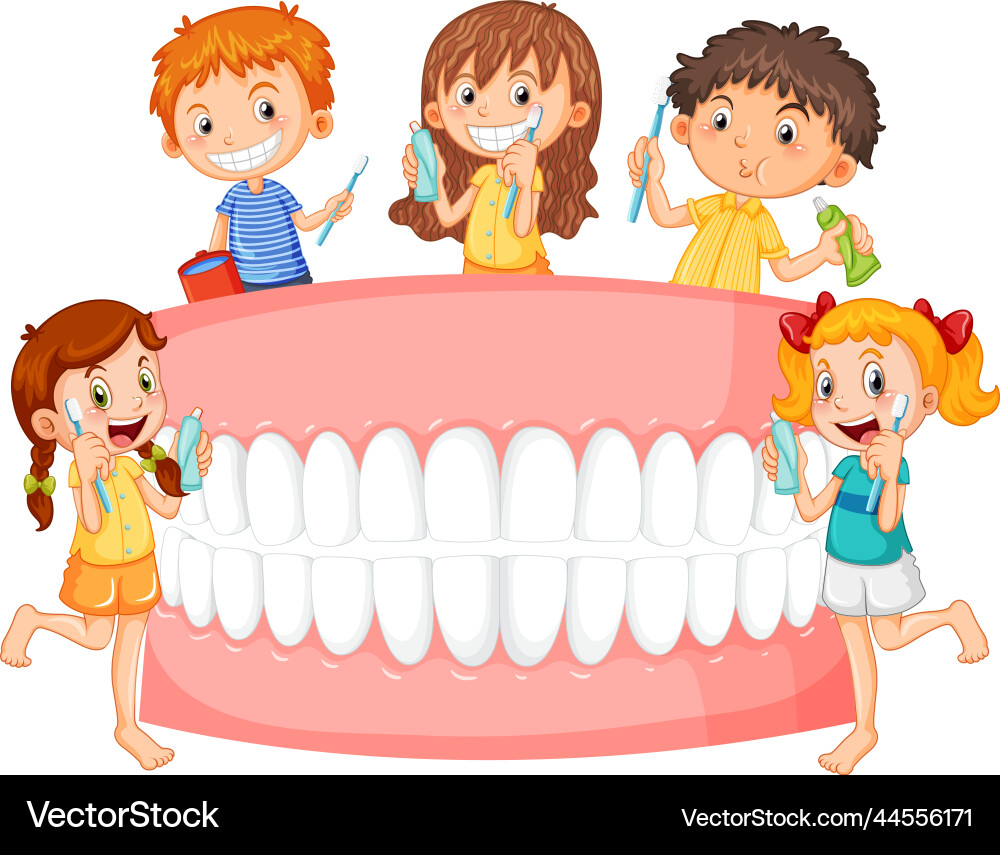 Group of children cleaning teeth Royalty Free Vector Image