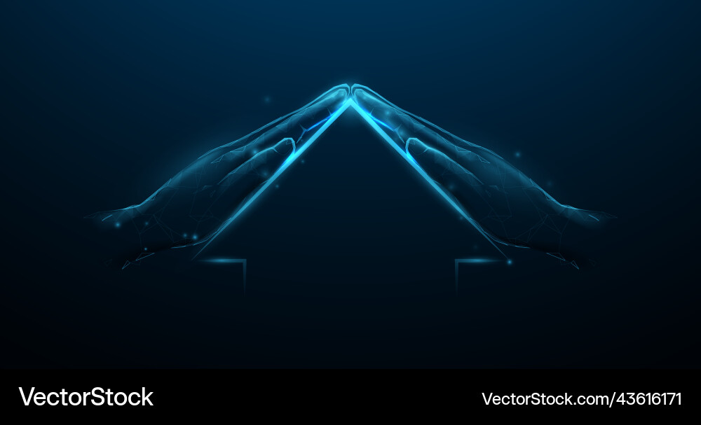 Hands forming house roof low poly model design Vector Image