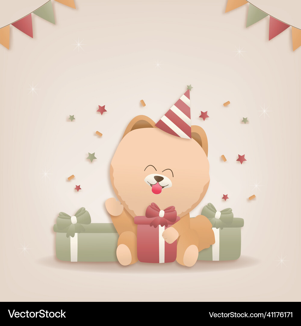 Happy birthday cute dog template design Royalty Free Vector