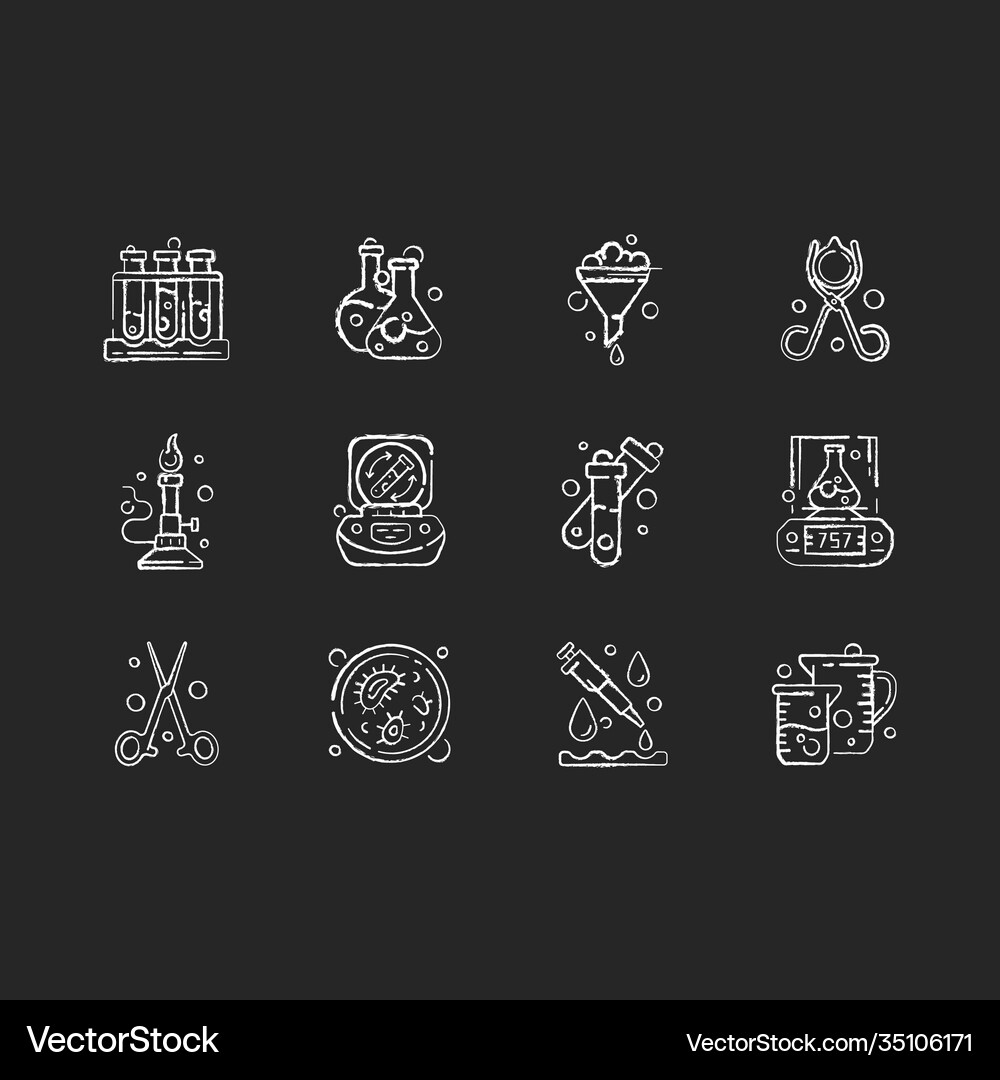 Lab equipment chalk white icons set on black Vector Image