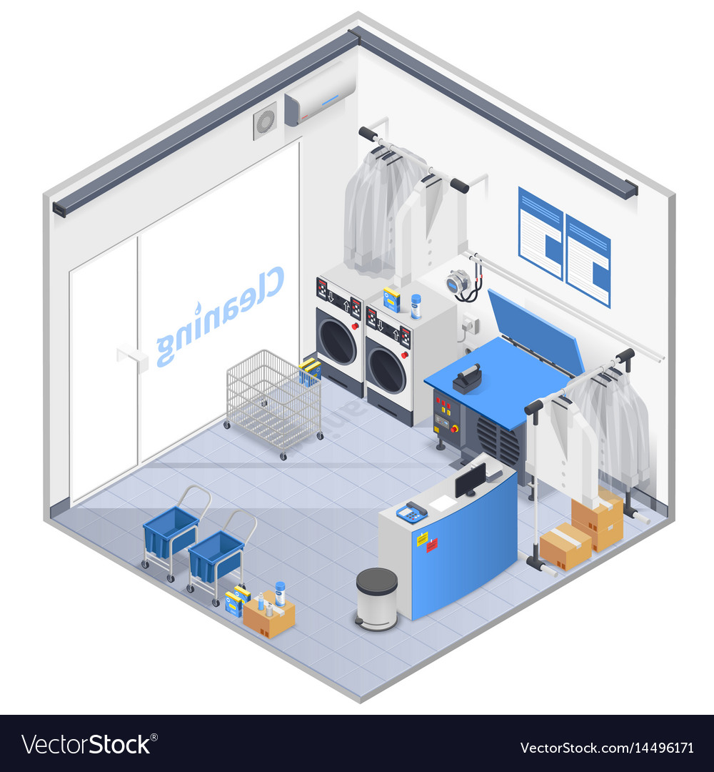 Laundry interior isometric composition Royalty Free Vector