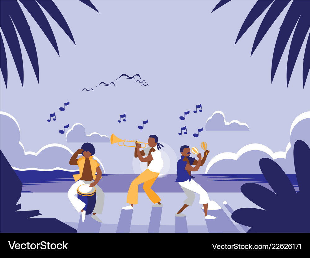 Music band in tropical beach Royalty Free Vector Image