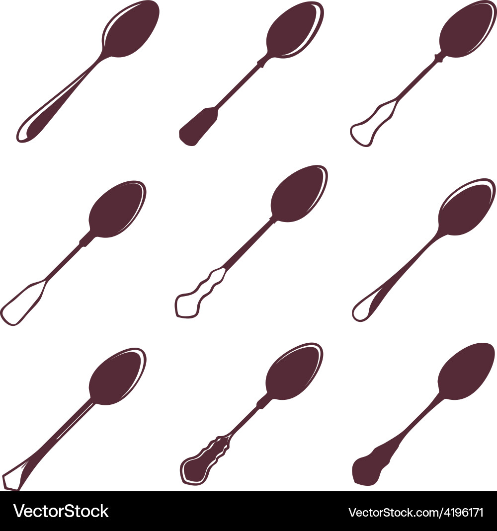 Set of nine tablespoons isolated on white Vector Image