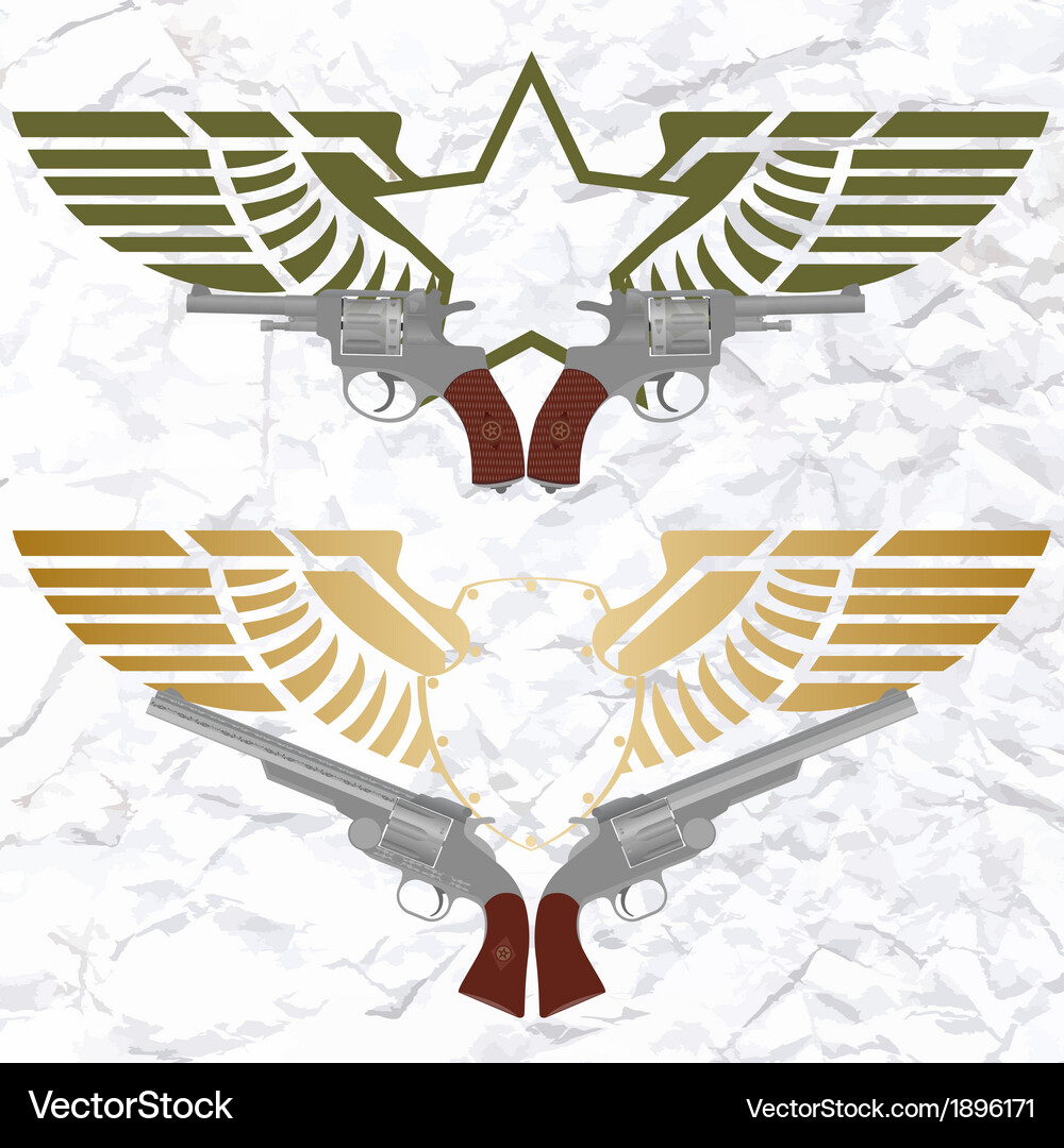 Star icon with wings and revolvers Royalty Free Vector Image