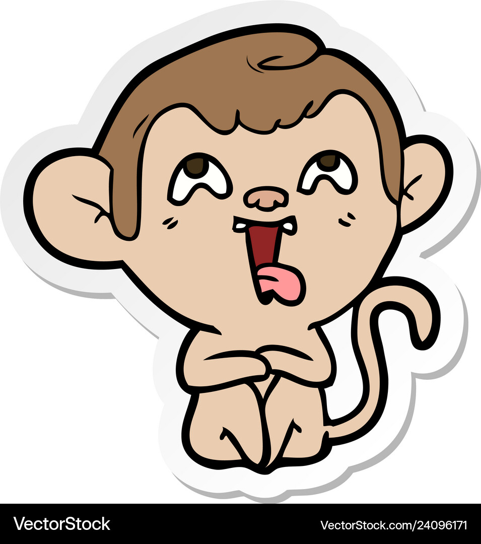Sticker of a crazy cartoon monkey Royalty Free Vector Image