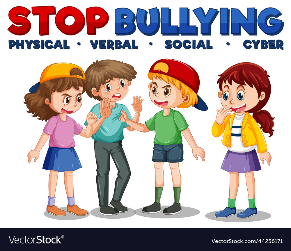 Stop bullying text with cartoon character Vector Image