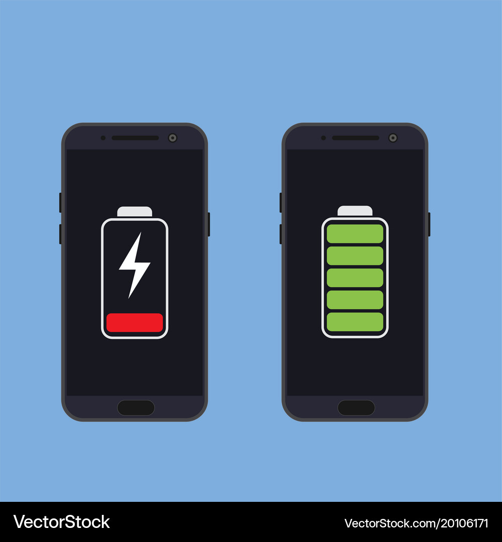 Two smartphones with energy level icons Royalty Free Vector