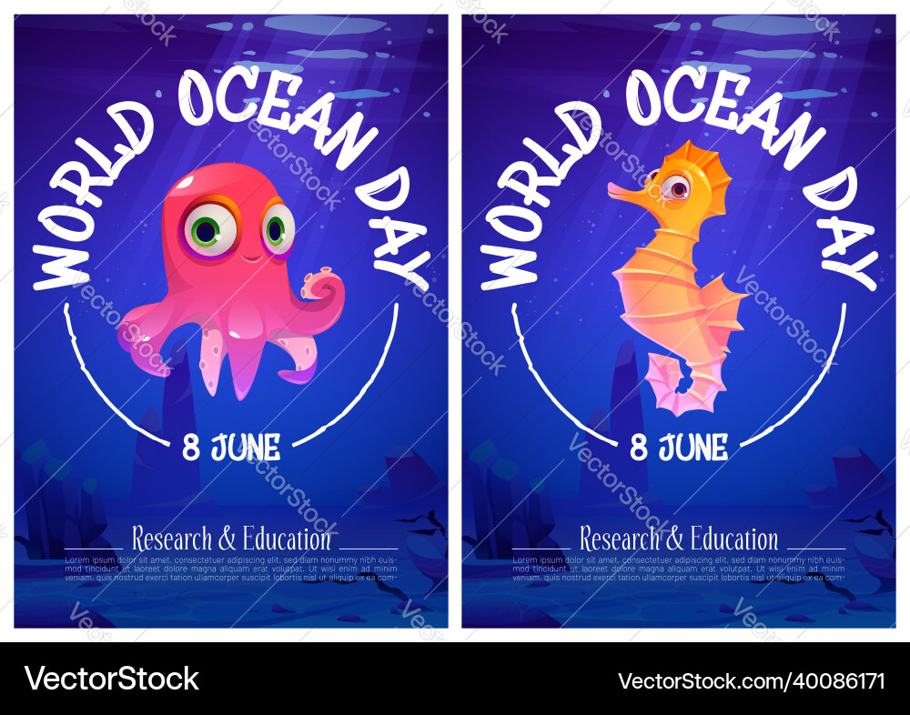 World ocean day posters with underwater animals Vector Image