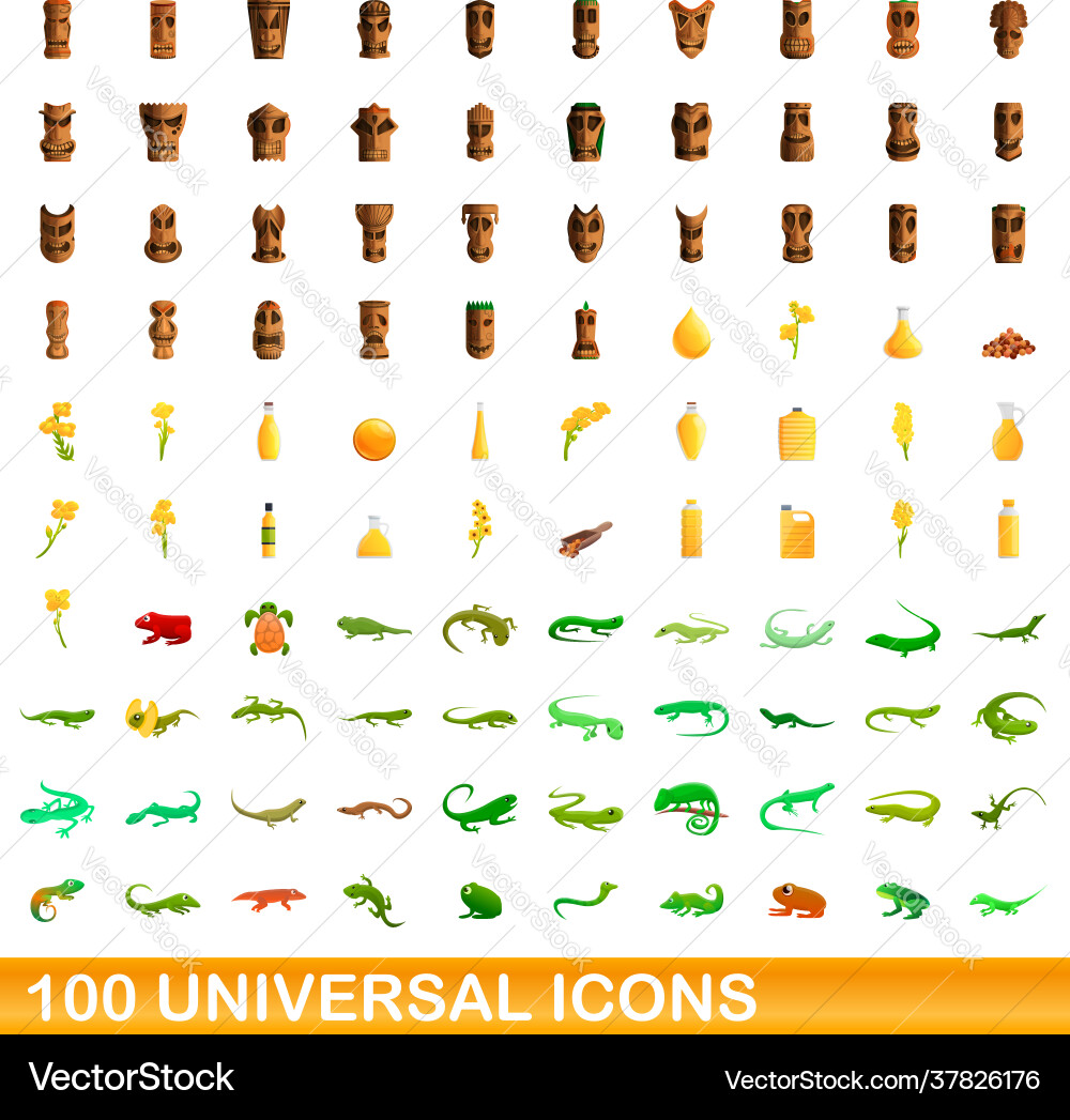 100 universal icons set cartoon style Royalty Free Vector