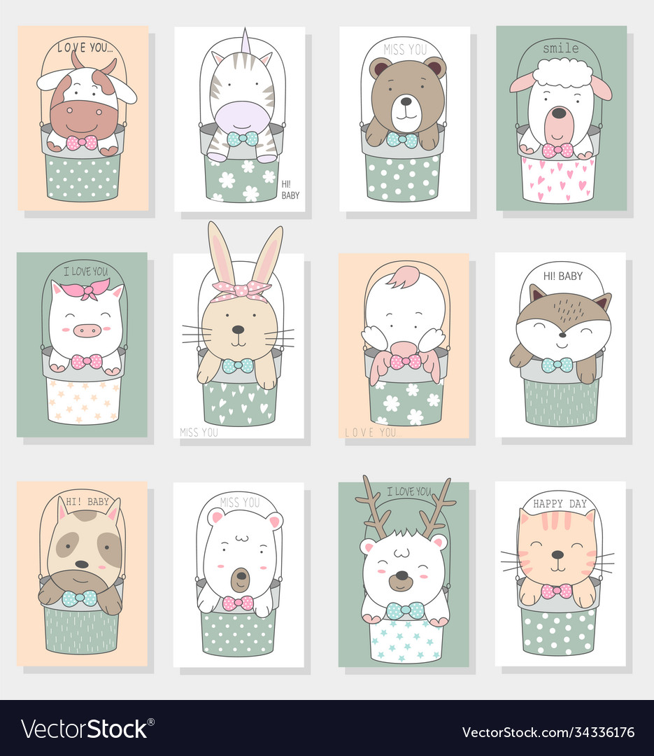 Cute animal cartoon in frame hand drawn Royalty Free Vector