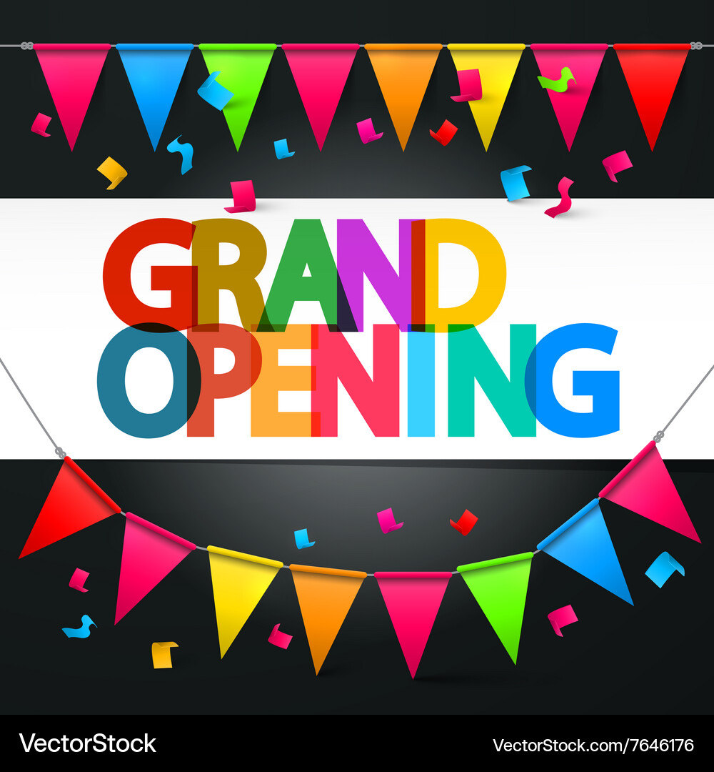 Grand opening retro colorful title Royalty Free Vector Image