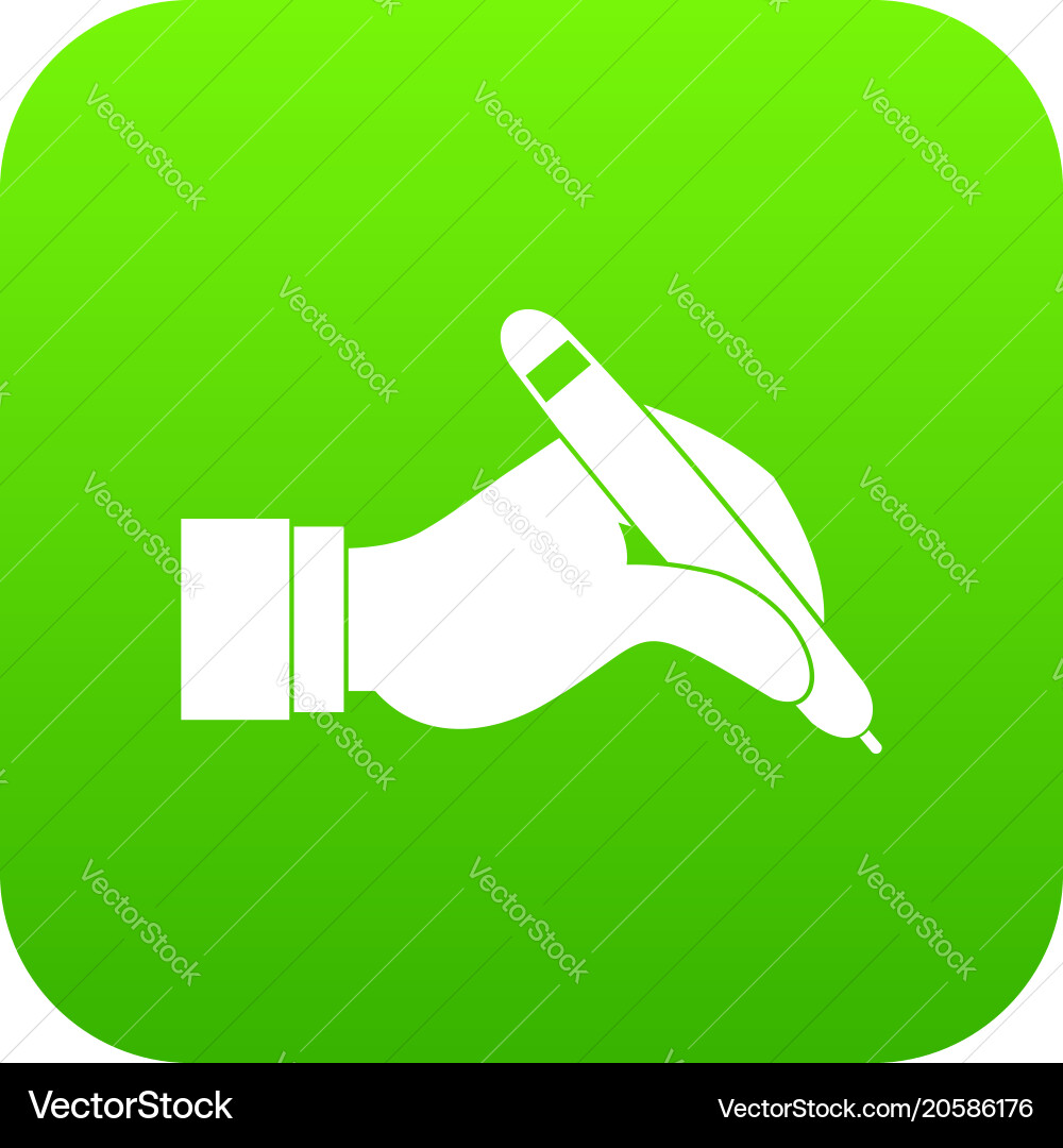 Hand holding black pen icon digital green Vector Image