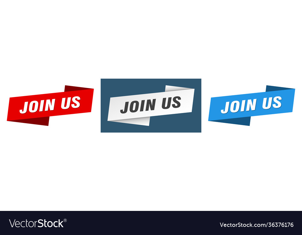 Join us banner ribbon label sign set Royalty Free Vector