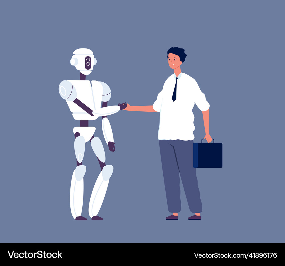 Robot handshaking businessman meeting Royalty Free Vector
