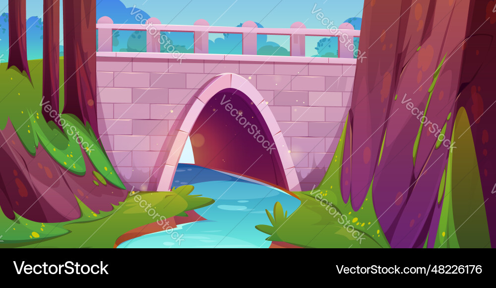 Stone bridge and rock mountain background cartoon Vector Image