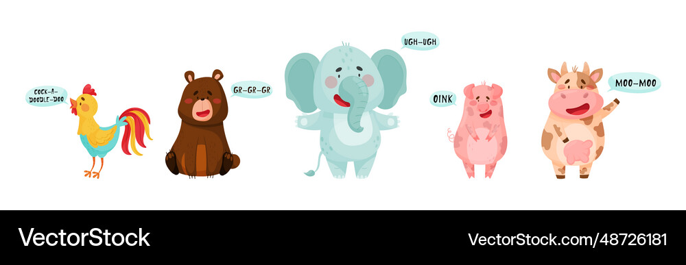 Cute animal making sounds and talking set Vector Image