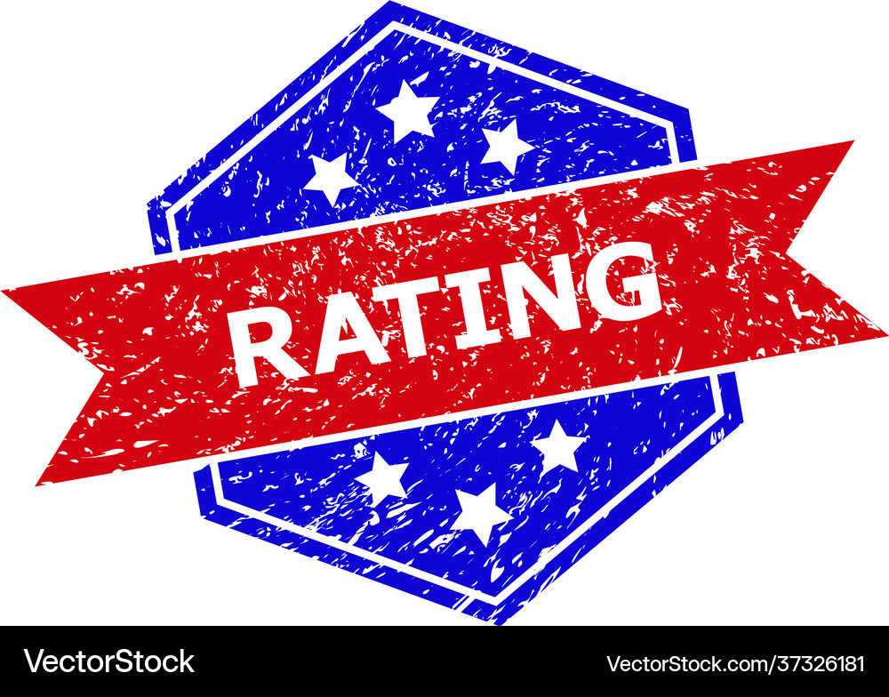 Hexagon bicolor rating rubber stamp with rubber Vector Image