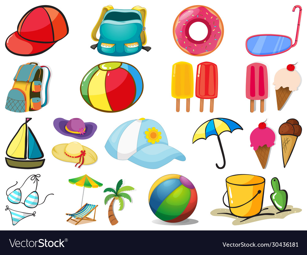 Large set different summer objects on white Vector Image