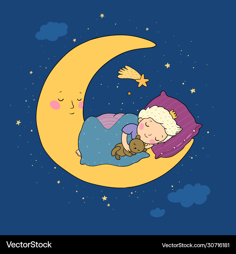 Little prince is sleeping on moon cute Royalty Free Vector
