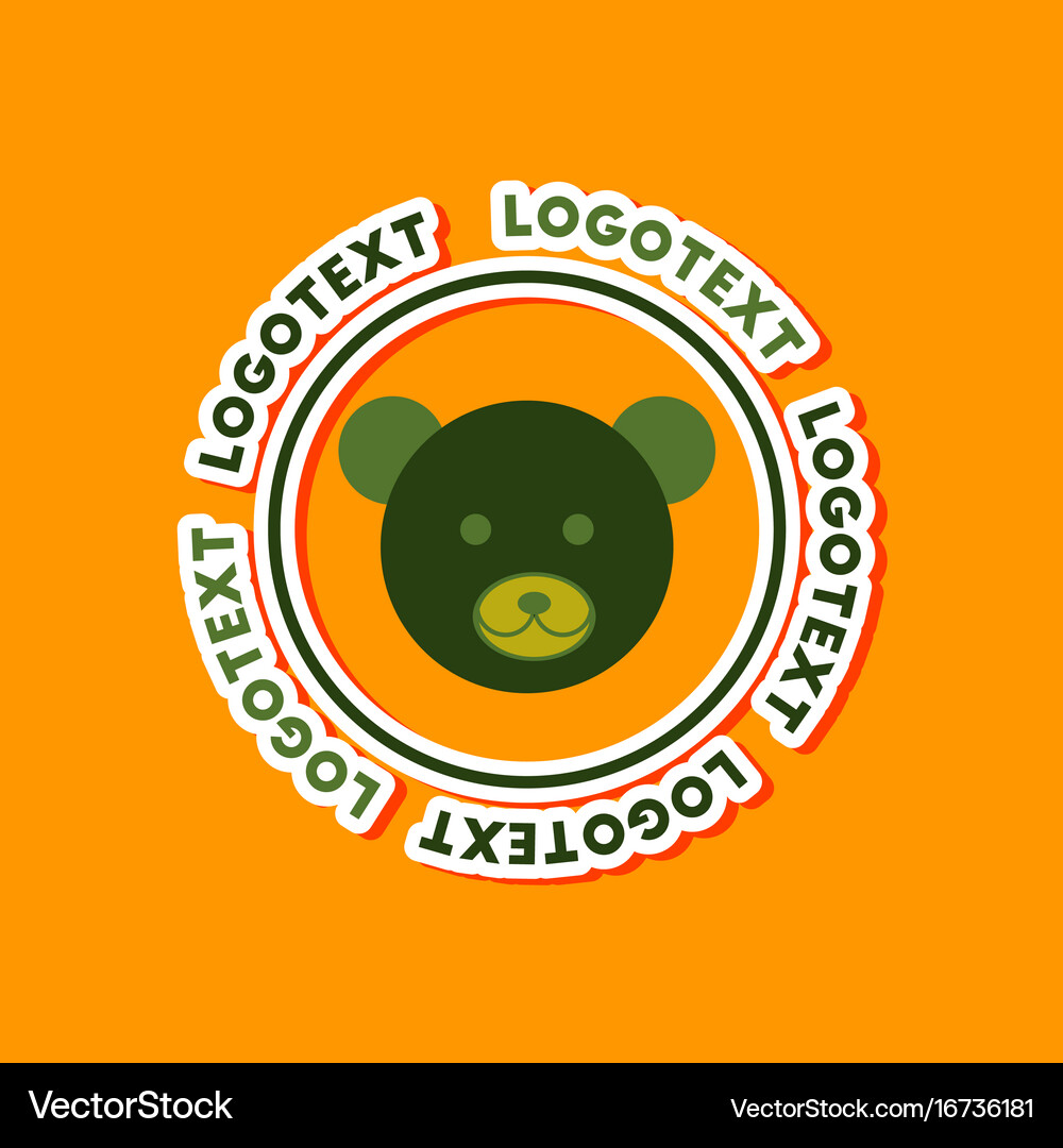 Paper sticker on stylish background bear logo Vector Image