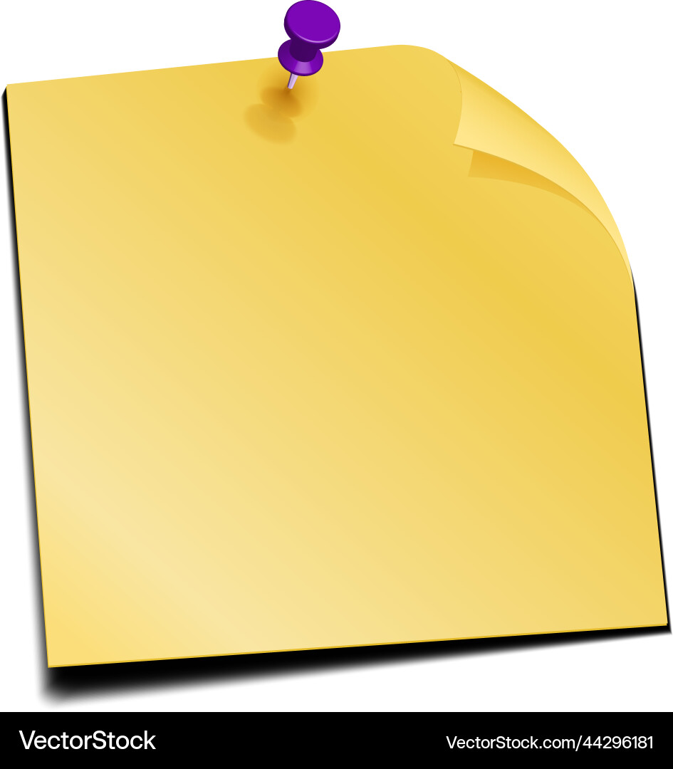 Pinned yellow sticker mockup blank paper note Vector Image