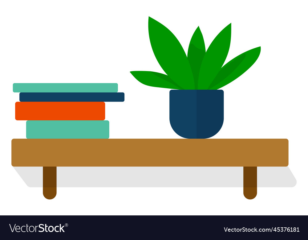 Shelf with books and houseplant room interior Vector Image