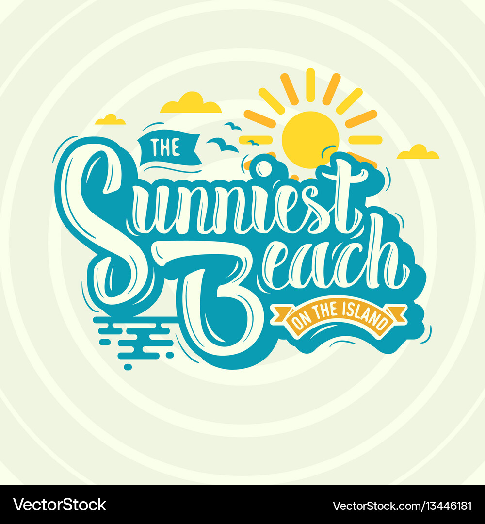 Sunniest beach on island label design Royalty Free Vector