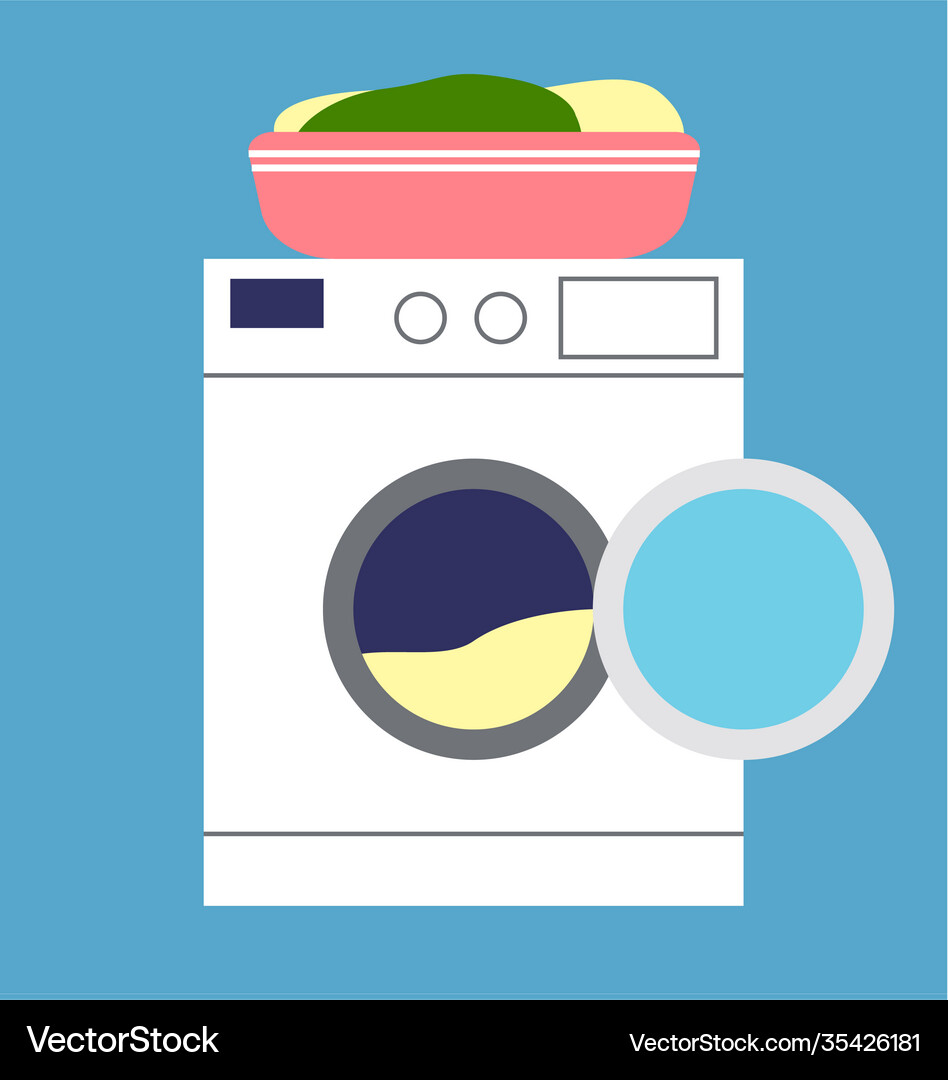 Washing machine and basin with linen modern Vector Image
