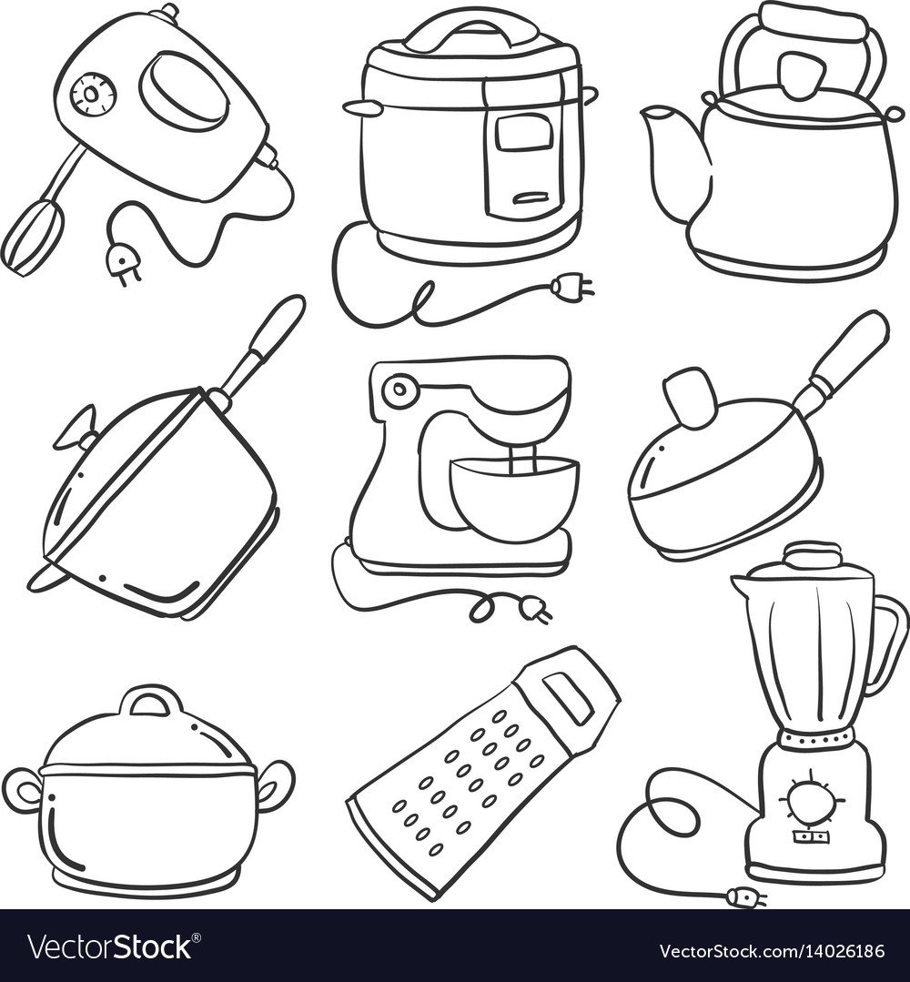 Collection kitchen set of doodles Royalty Free Vector Image