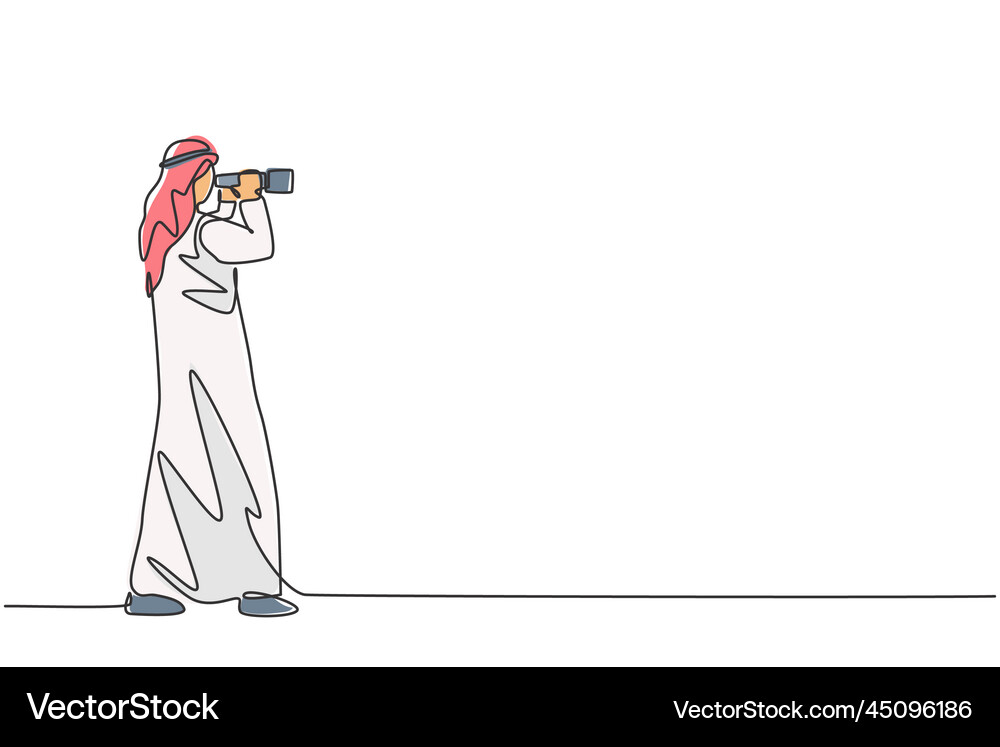 Continuous one line drawing of young arab Vector Image