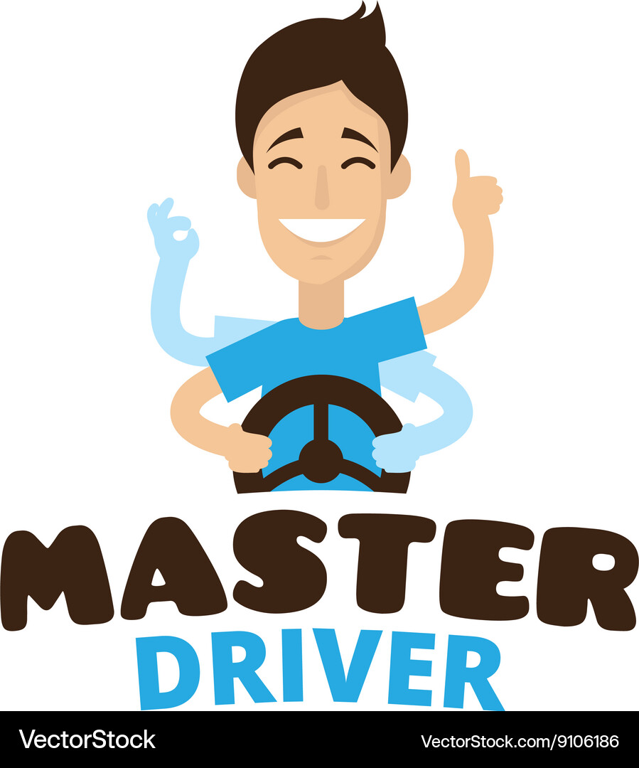 Cute cartoon style mascot driver school Royalty Free Vector