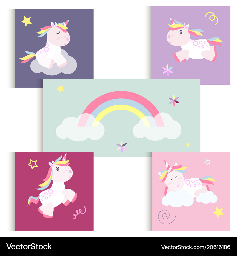 Cute unicorn cards magic baby Royalty Free Vector Image