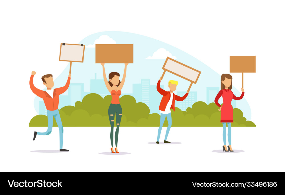 Demonstrating and protesting people men and women Vector Image