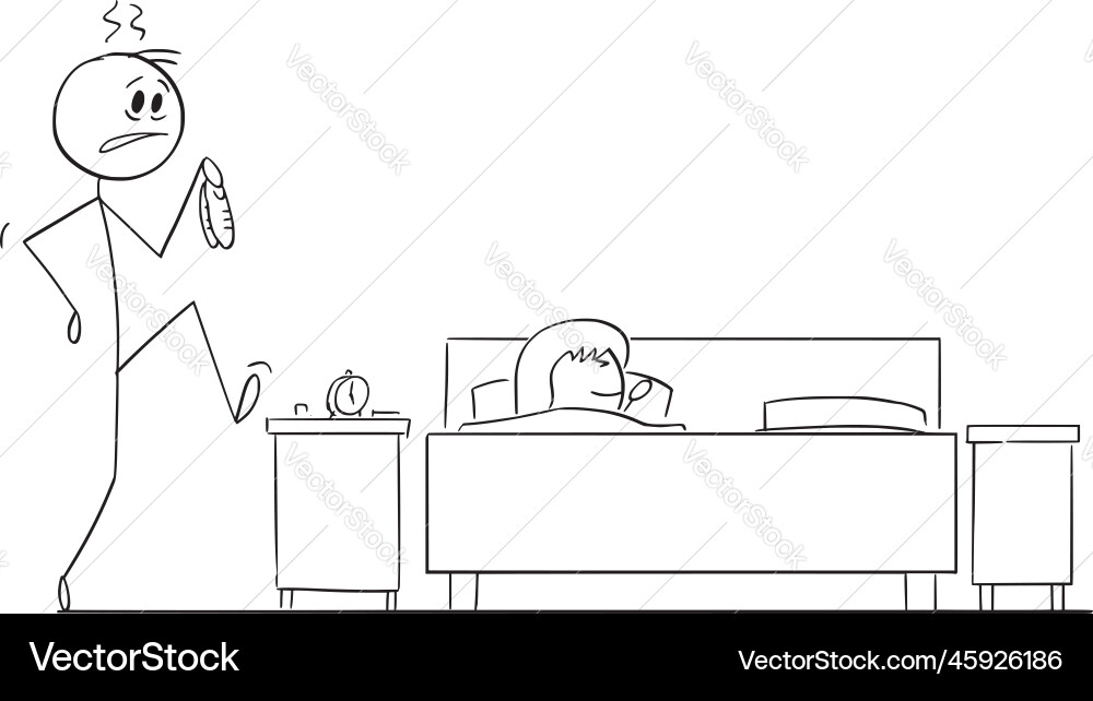 Drunk man sneaking in to bedroom with sleeping Vector Image