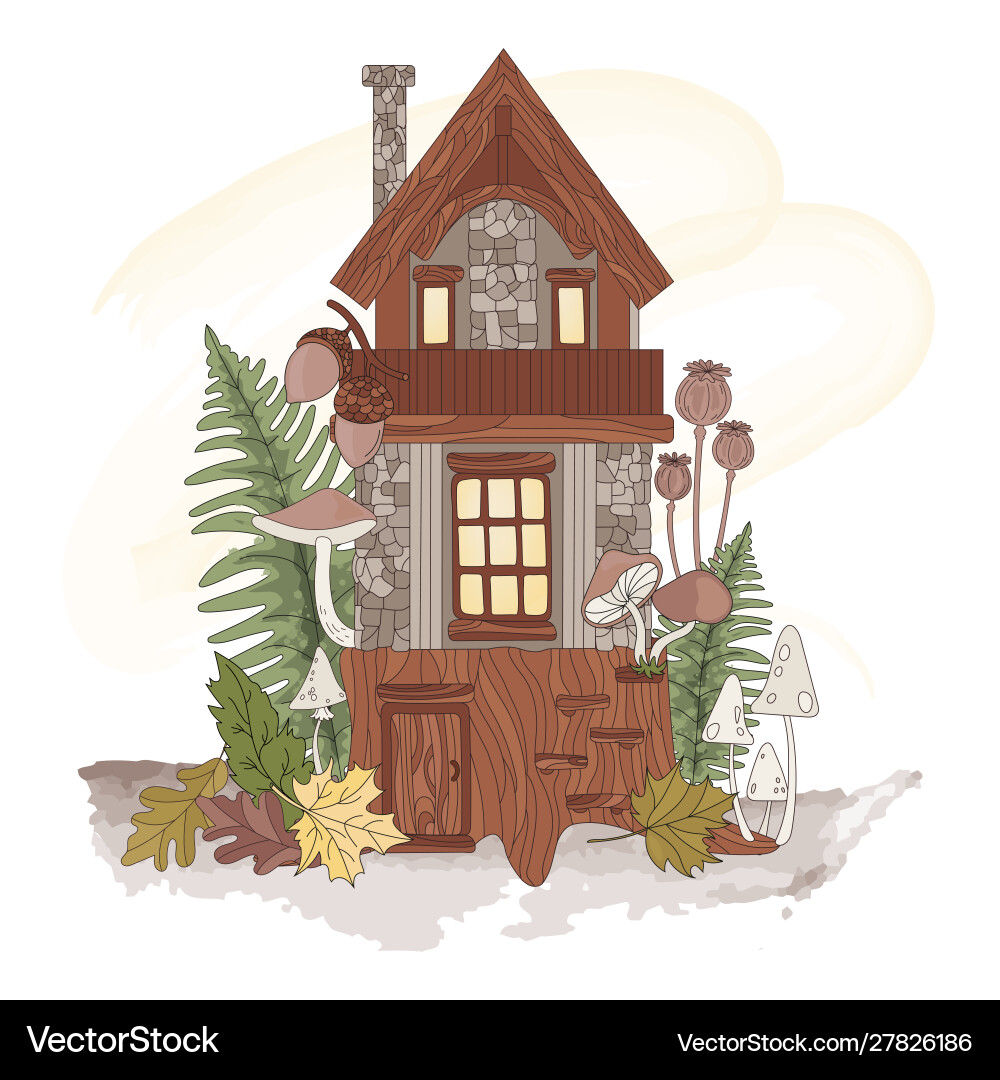Dwarf house autumn forest nature Royalty Free Vector Image