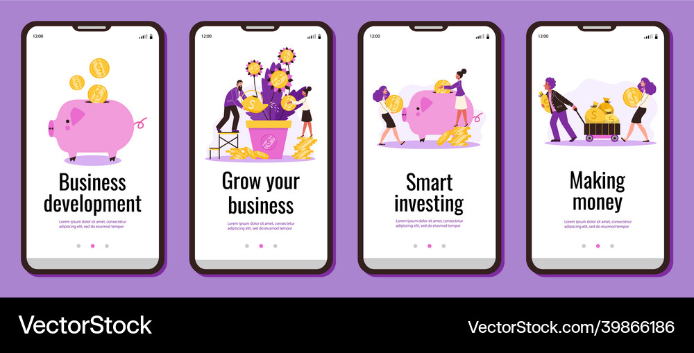 Financial web screen templates set with male Vector Image