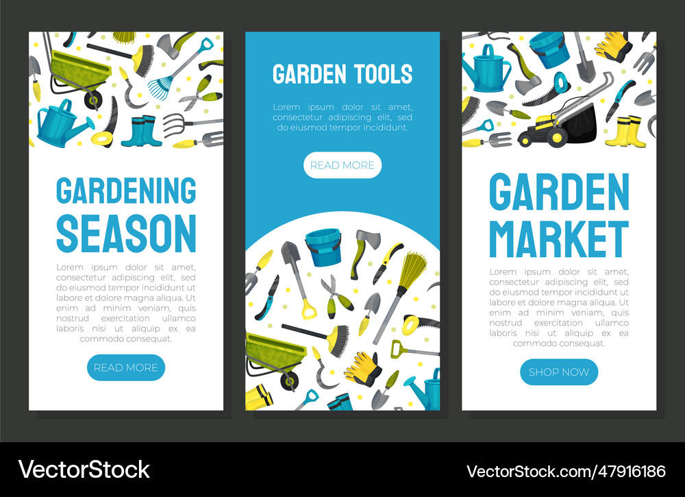 Garden tools banner design with handy instrument Vector Image