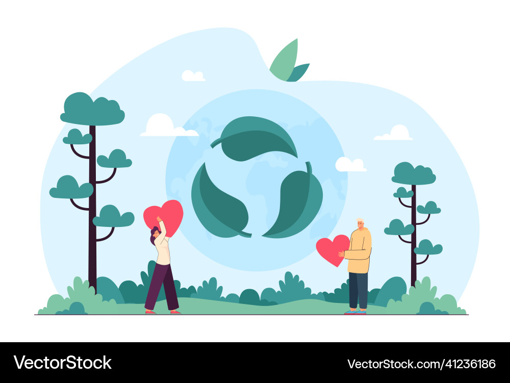 People with hearts fighting against pollution Vector Image