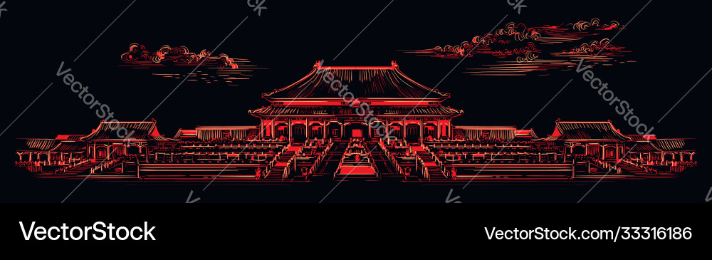 Red china hand drawing landmark 10 Royalty Free Vector Image