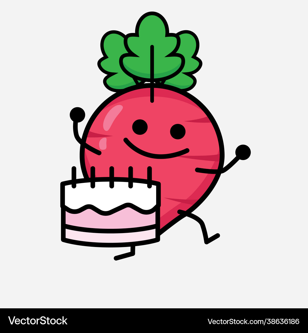Red radish character with cute face and simple Vector Image