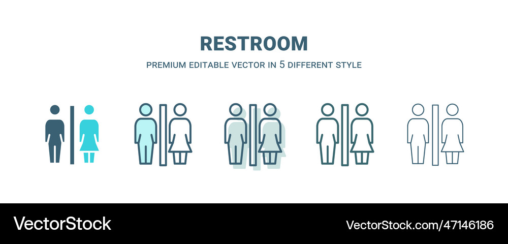 Restroom icon in 5 different style outline filled Vector Image
